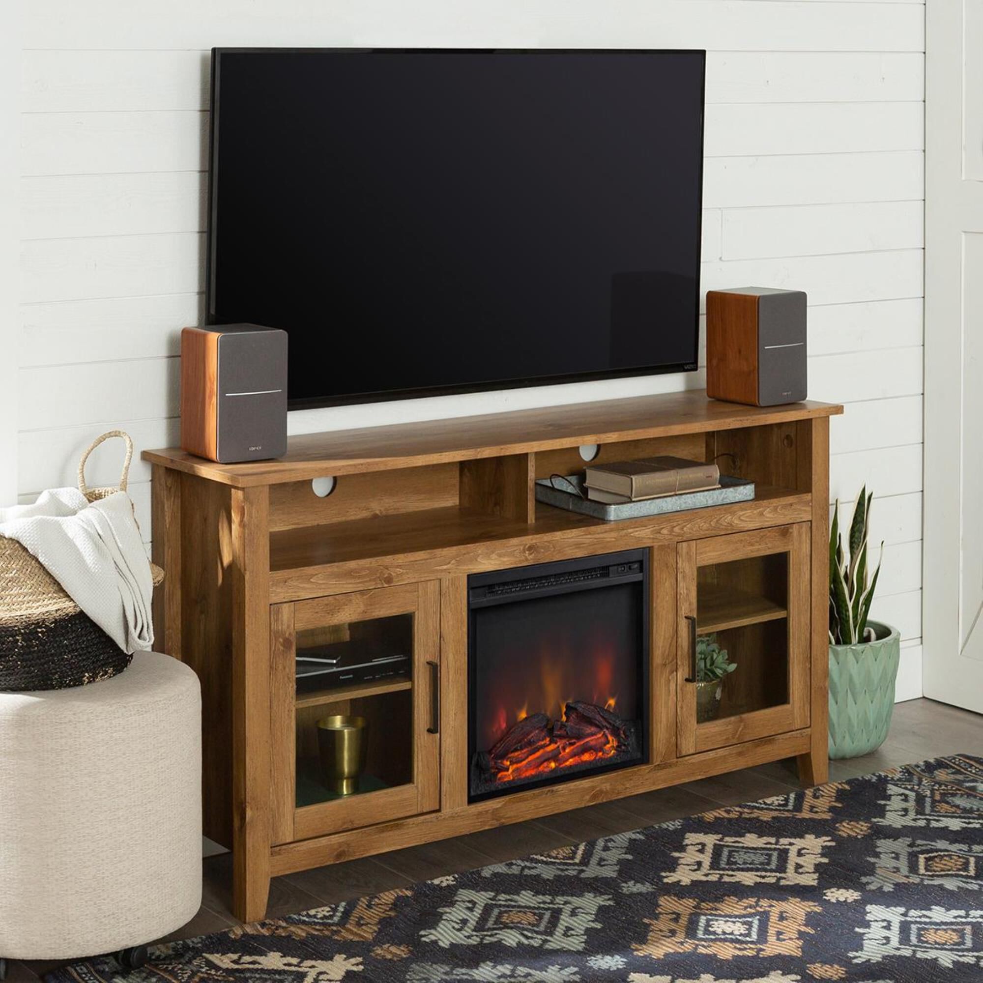 Walker Edison 58 Tall Fireplace TV Stand in Barnwood