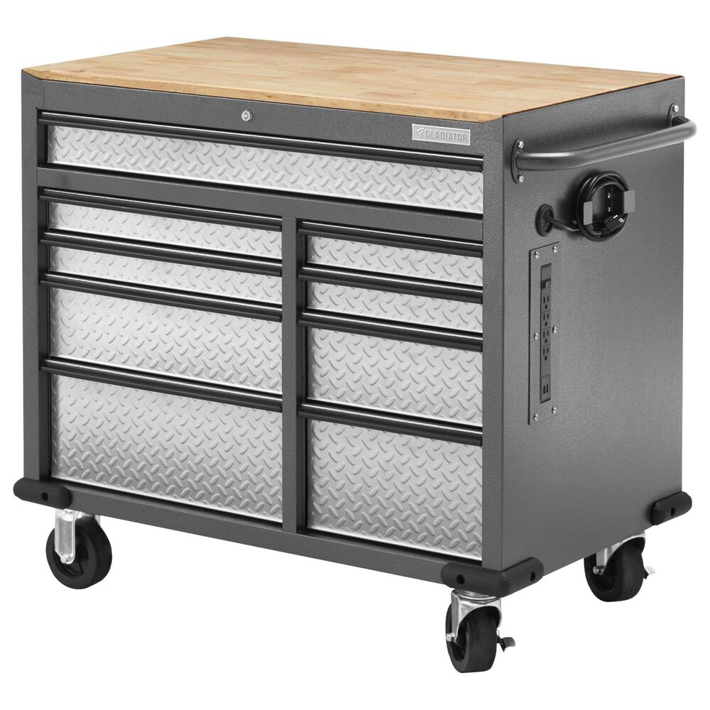 Gladiator 41" 9-Drawer Mobile Tool Workbench with Wood Top in Hammered ...