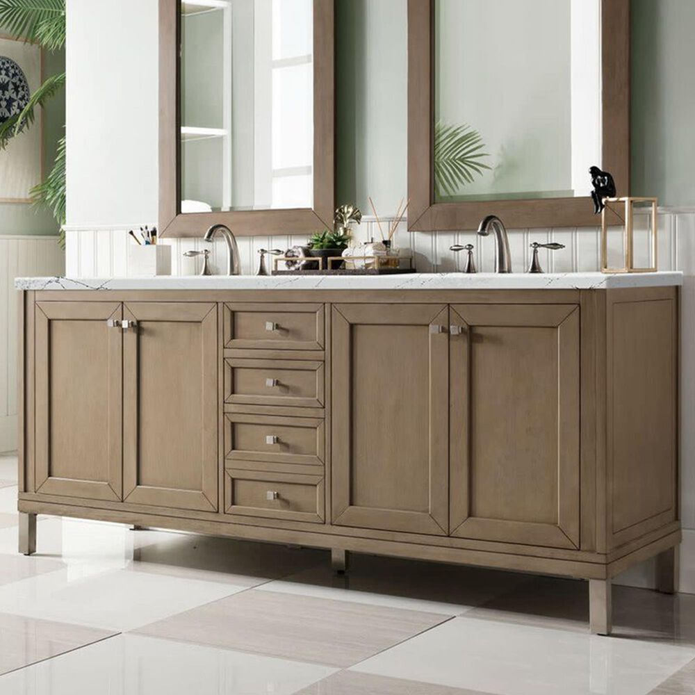 James Martin Chicago 72" Double Bathroom Vanity in Whitewashed Walnut ...