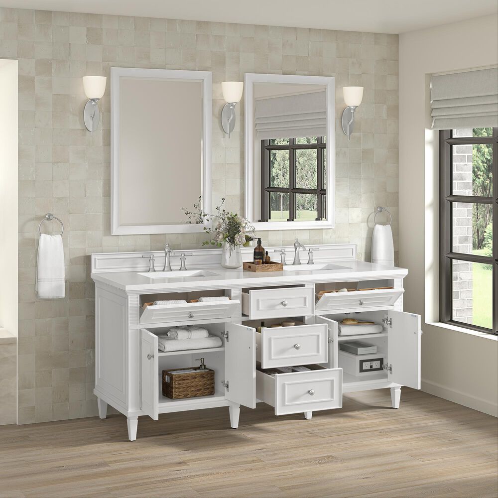 James Martin Lorelai 72" Double Vanity in Bright White with Single Hole ...
