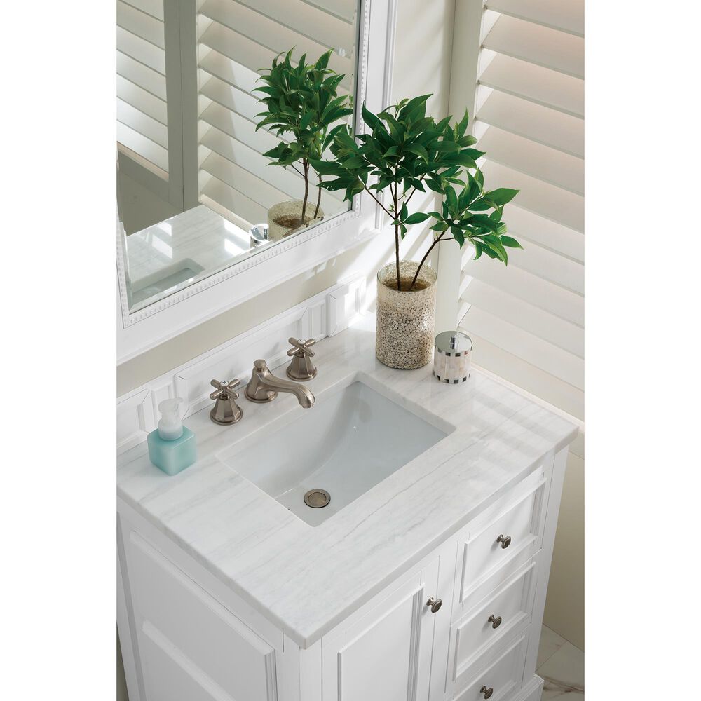 James Martin De Soto 30" Single Bathroom Vanity in Bright White with 3 ...