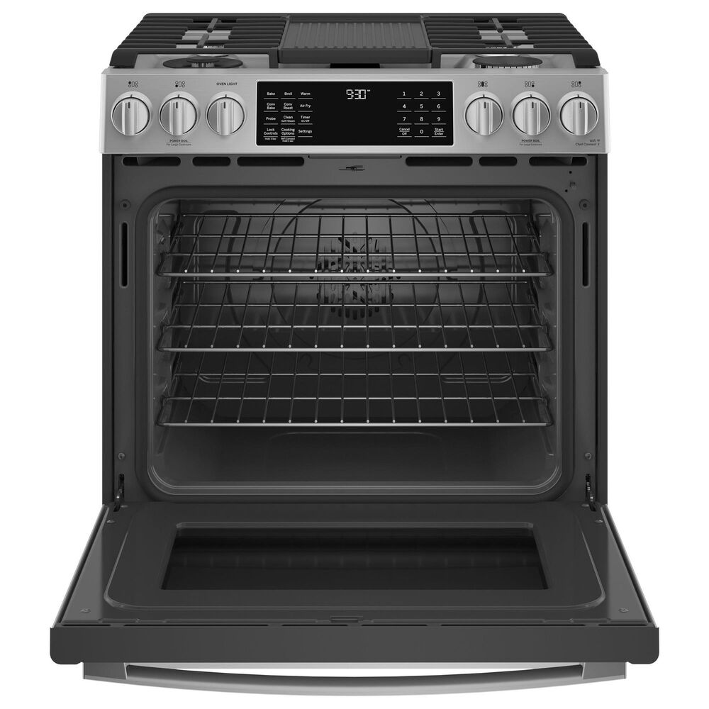 GE Profile 30" Dual Fuel Slide-In Front-Control Range in Fingerprint ...