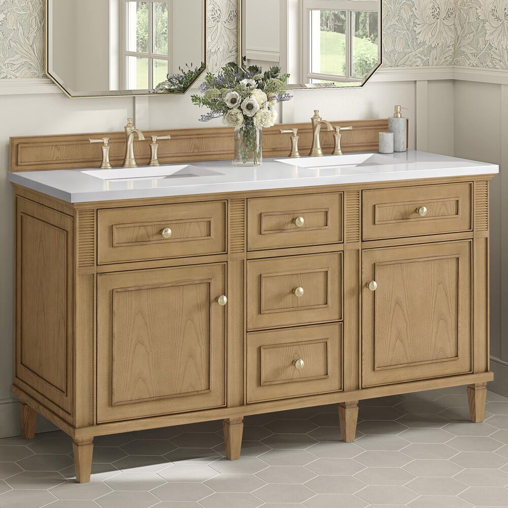 James Martin Lorelai 60" Double Vanity in Light Natural Oak with Single ...