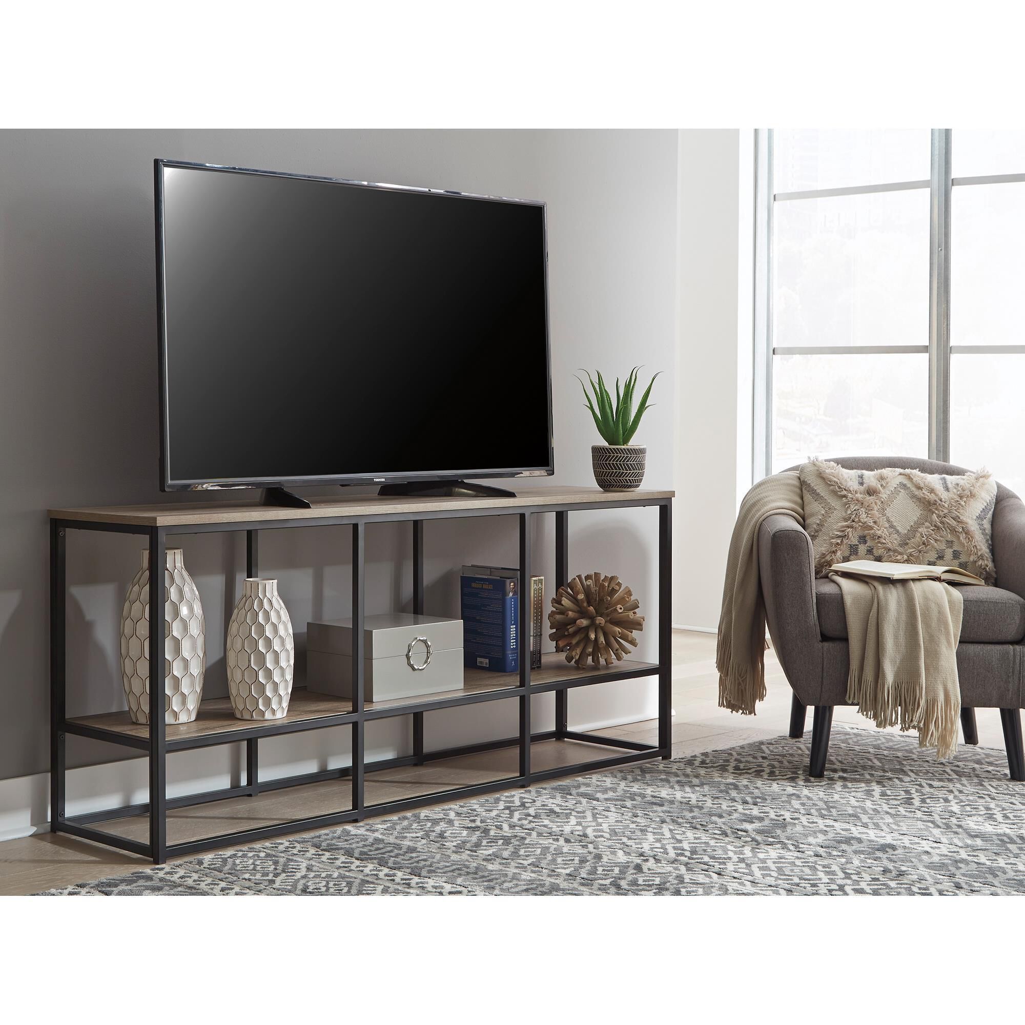 Ashley Wadeworth 65 TV Stand in Weathered Wood and Black