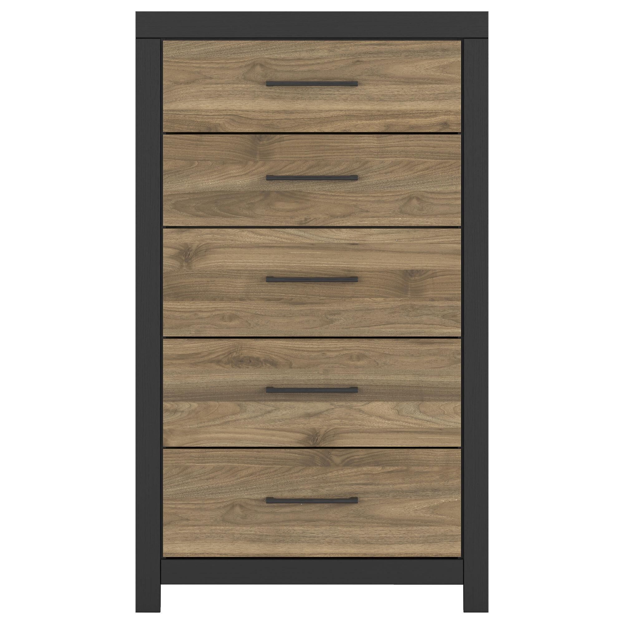 Ashley Vertani 5 Drawer Chest in Black and Honey Brown NFM