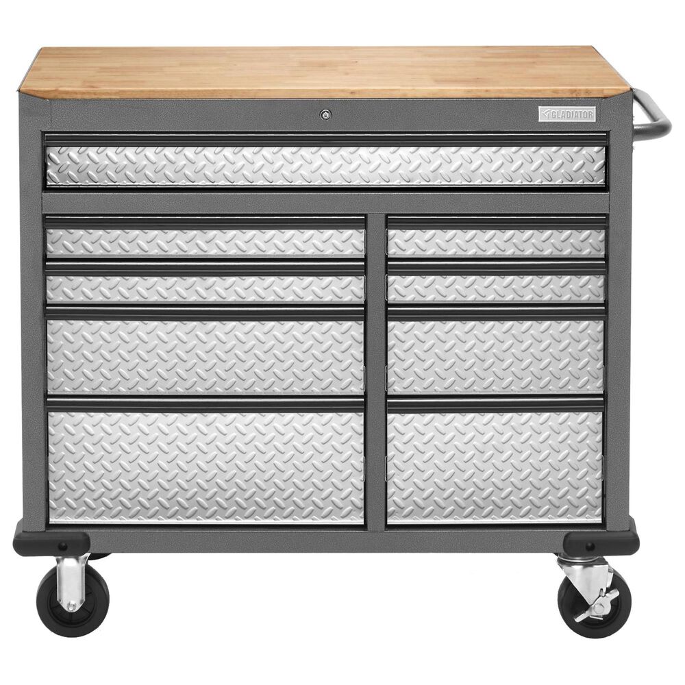 Gladiator 41" 9-Drawer Mobile Tool Workbench with Wood Top in Hammered ...