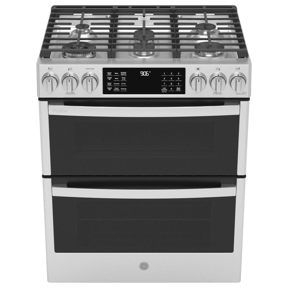 GE Profile 30" Slide-In Front-Control Double Oven Range in Fingerprint ...