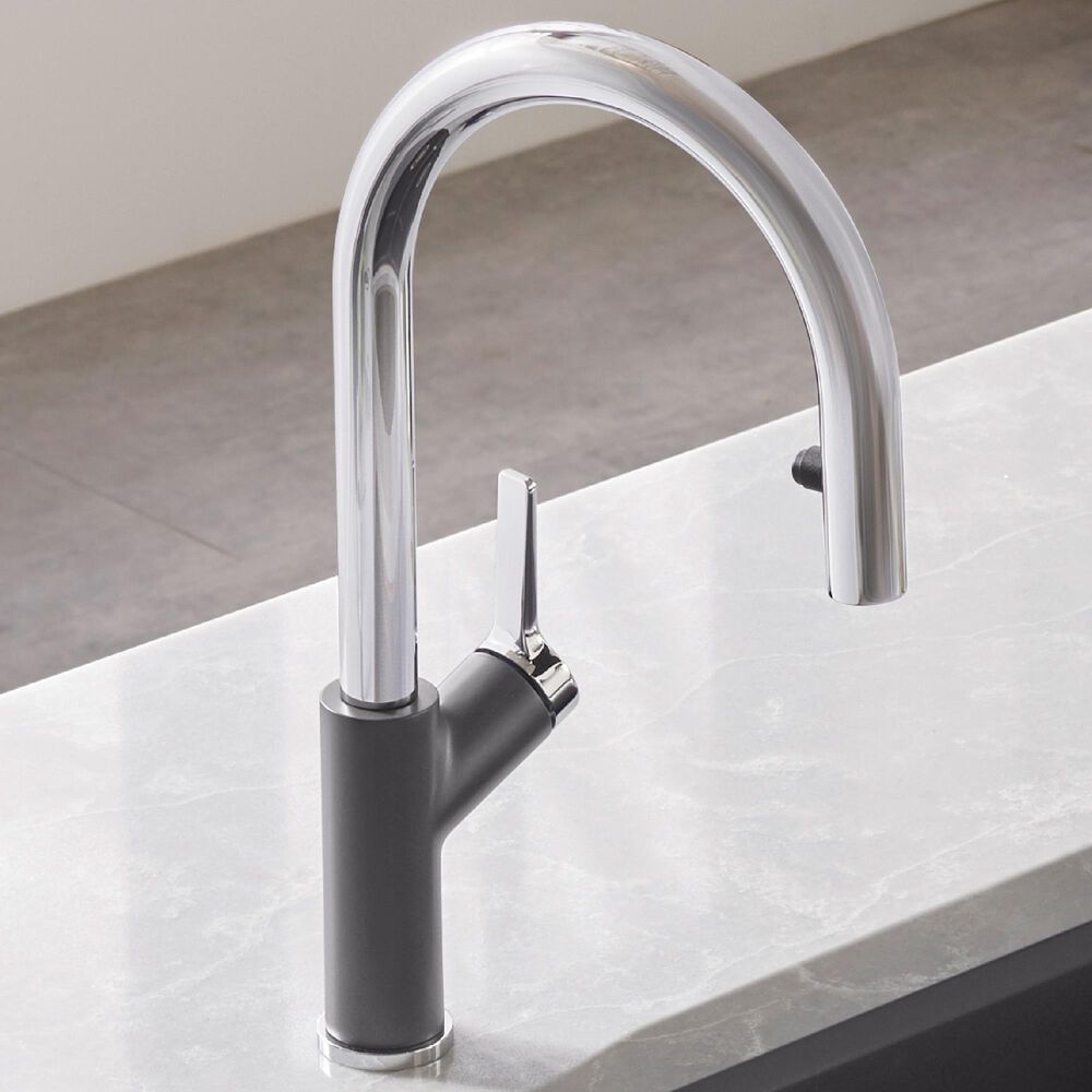 Blanco Urbena 1.5 GPM Pull-Down Kitchen Faucet in Chrome and Cinder ...