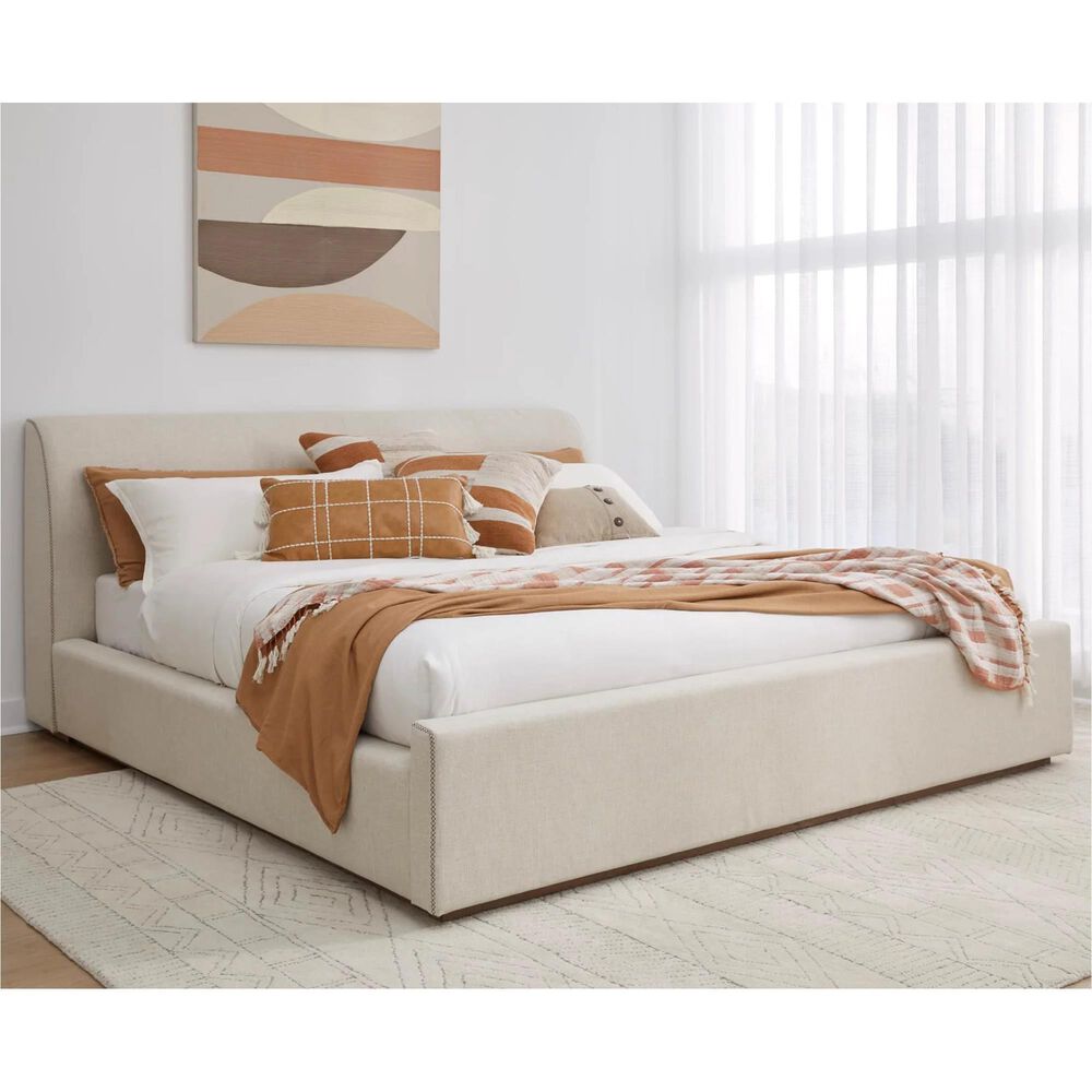 Urban Home Louis King Upholstered Platform Bed in Natural Linen | NFM