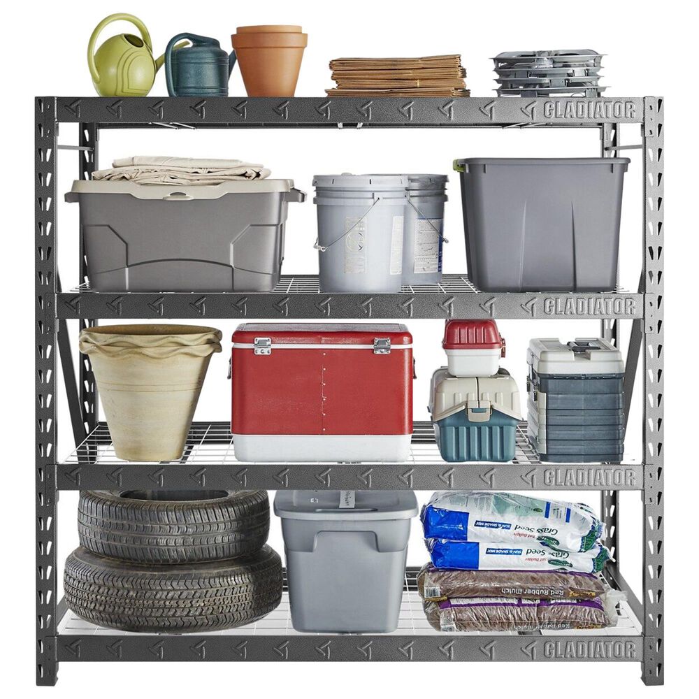Gladiator 77" Wide Heavy Duty Rack with Four 24" Deep Shelves in ...