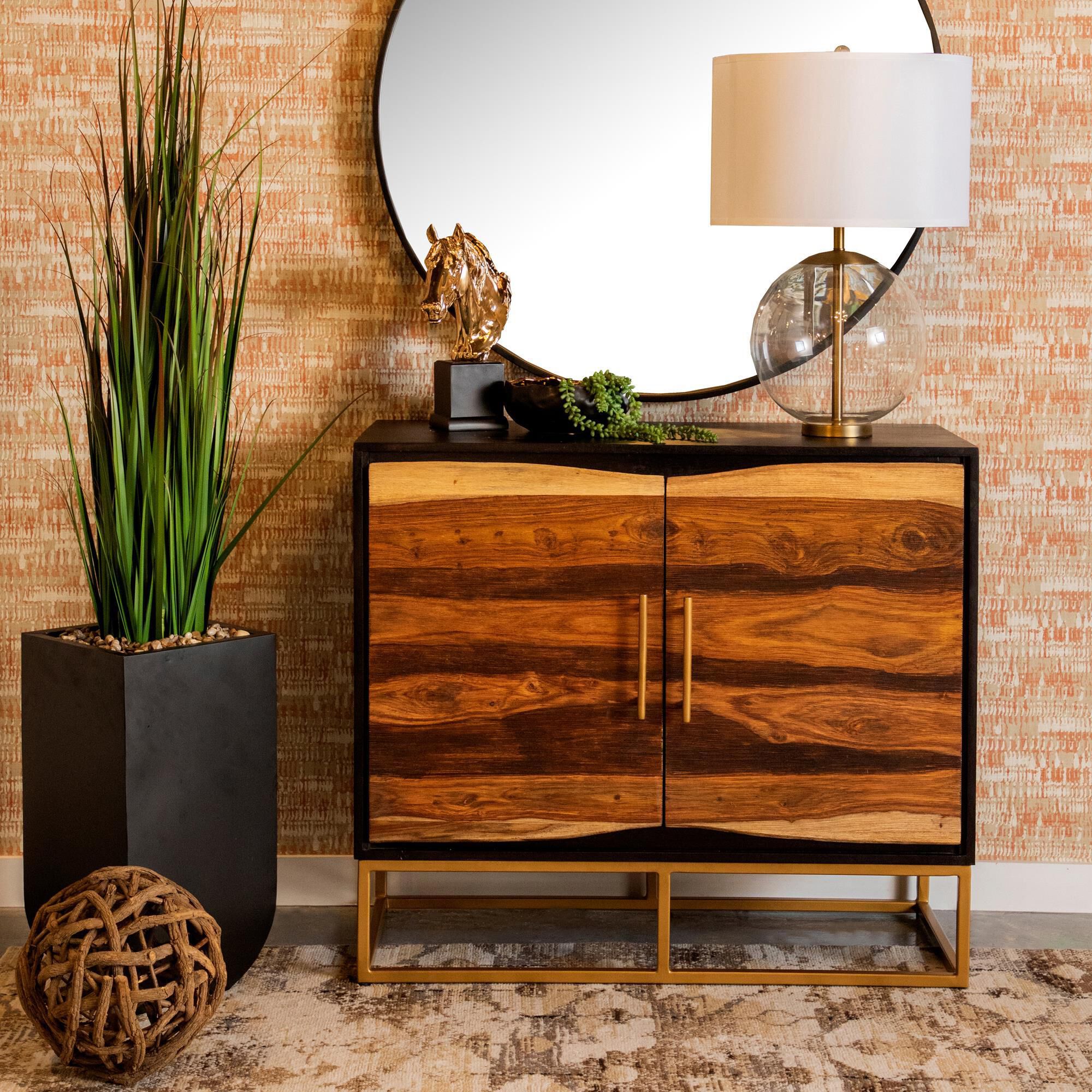 Pacific Landing 2 Door Accent Cabinet in Black Walnut and Gold