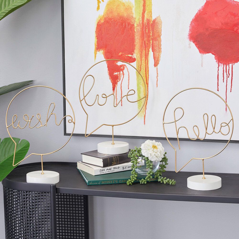 Novogratz "Hello, Love, Wish" Decorative Sign in Gold and White (Set of ...