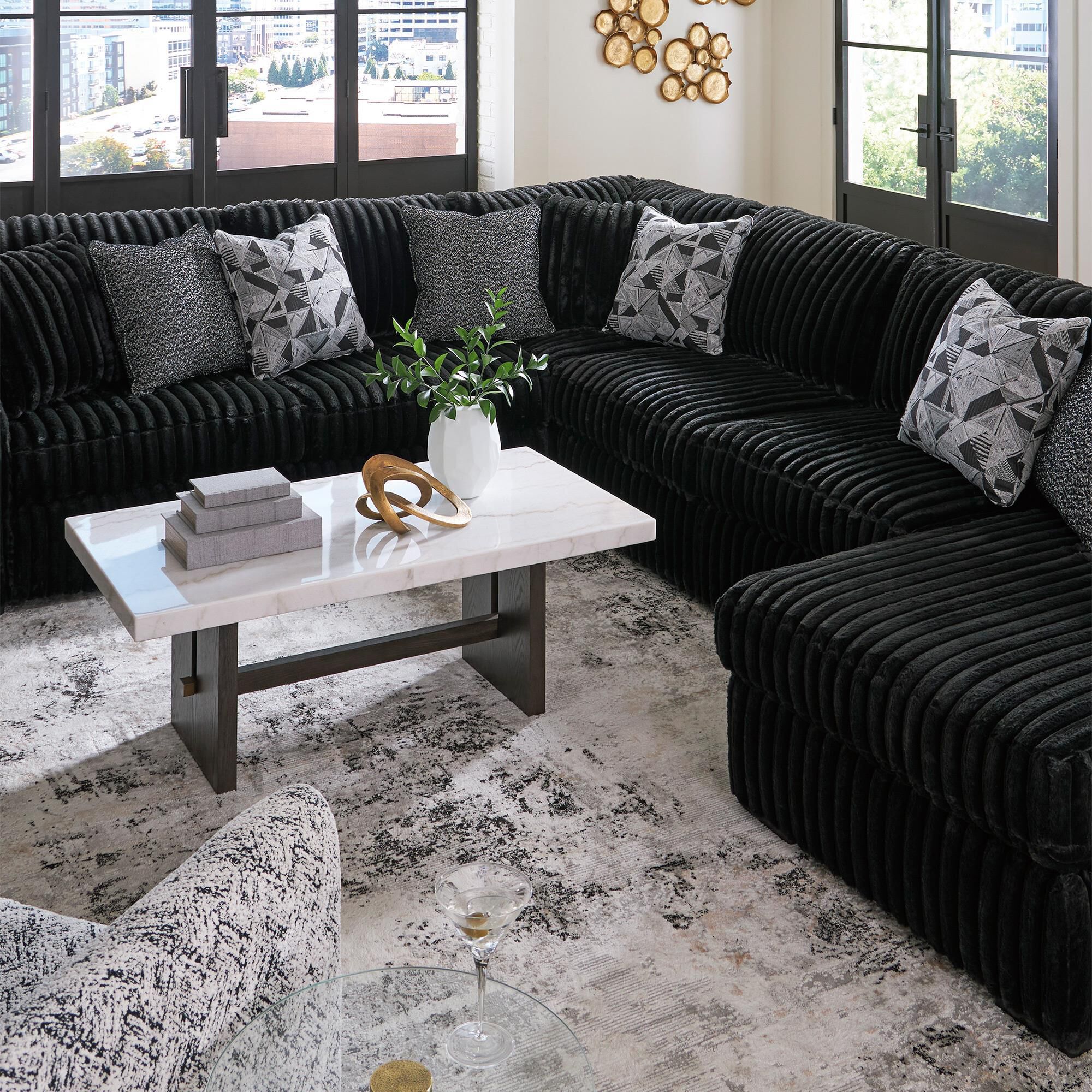 Ashley Midnight Madness 4 Piece Sectional with Right Facing Chaise in Onyx NFM