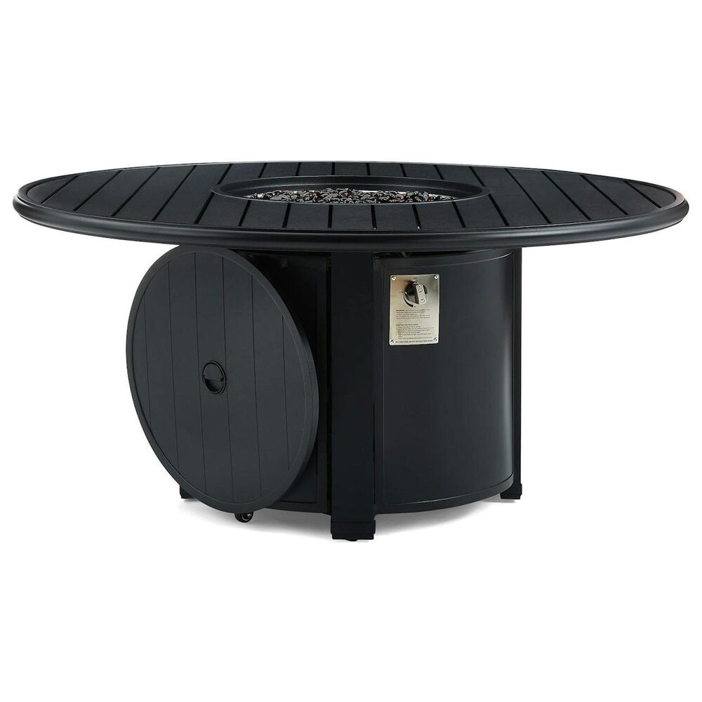 Winston 54" Round Slat Top Fire Table in Black Night
