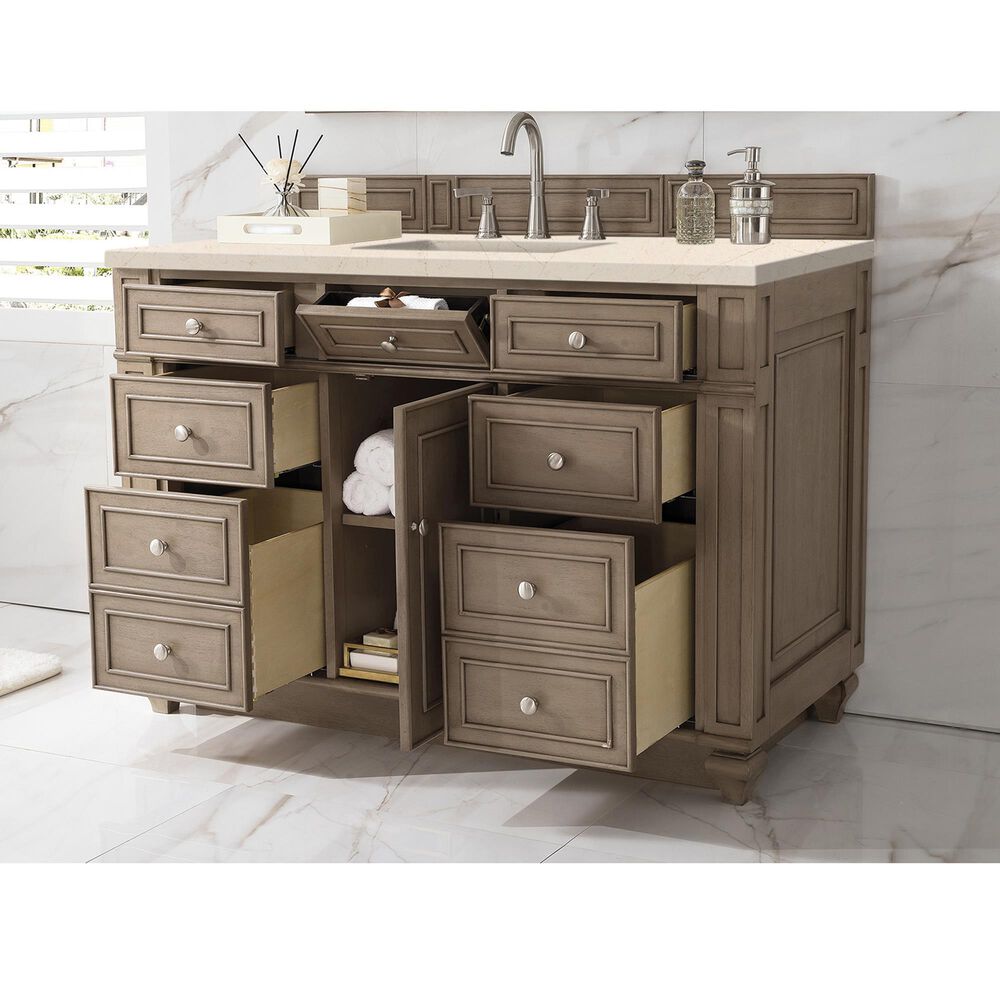 James Martin Vanities Bristol 48" Single Bathroom Vanity in Whitewashed Walnut with 3 cm Eternal ...