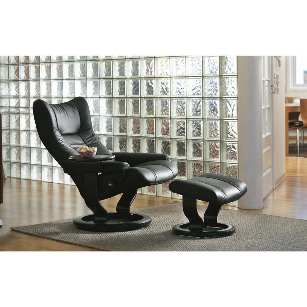 Stressless Medium Chair and Ottoman with Black Classic Base in Paloma ...