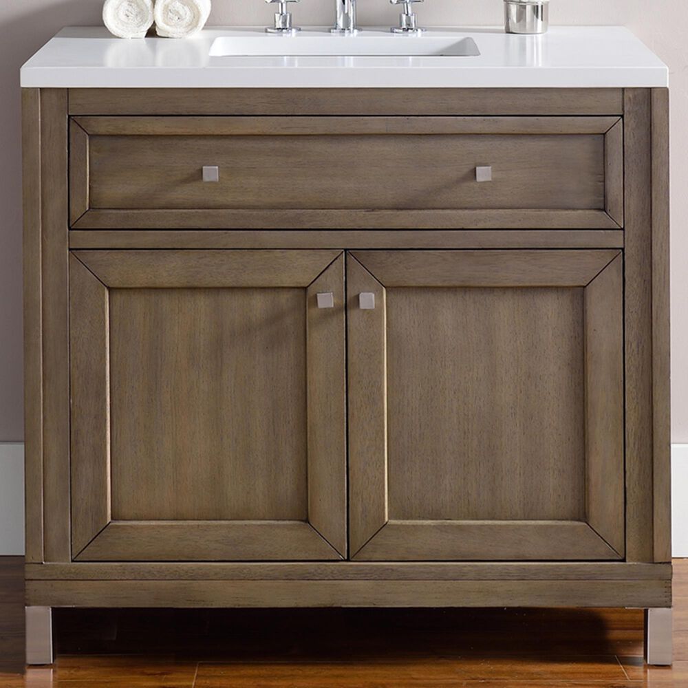 James Martin Chicago 36" Single Bathroom Vanity in White Washed Walnut ...