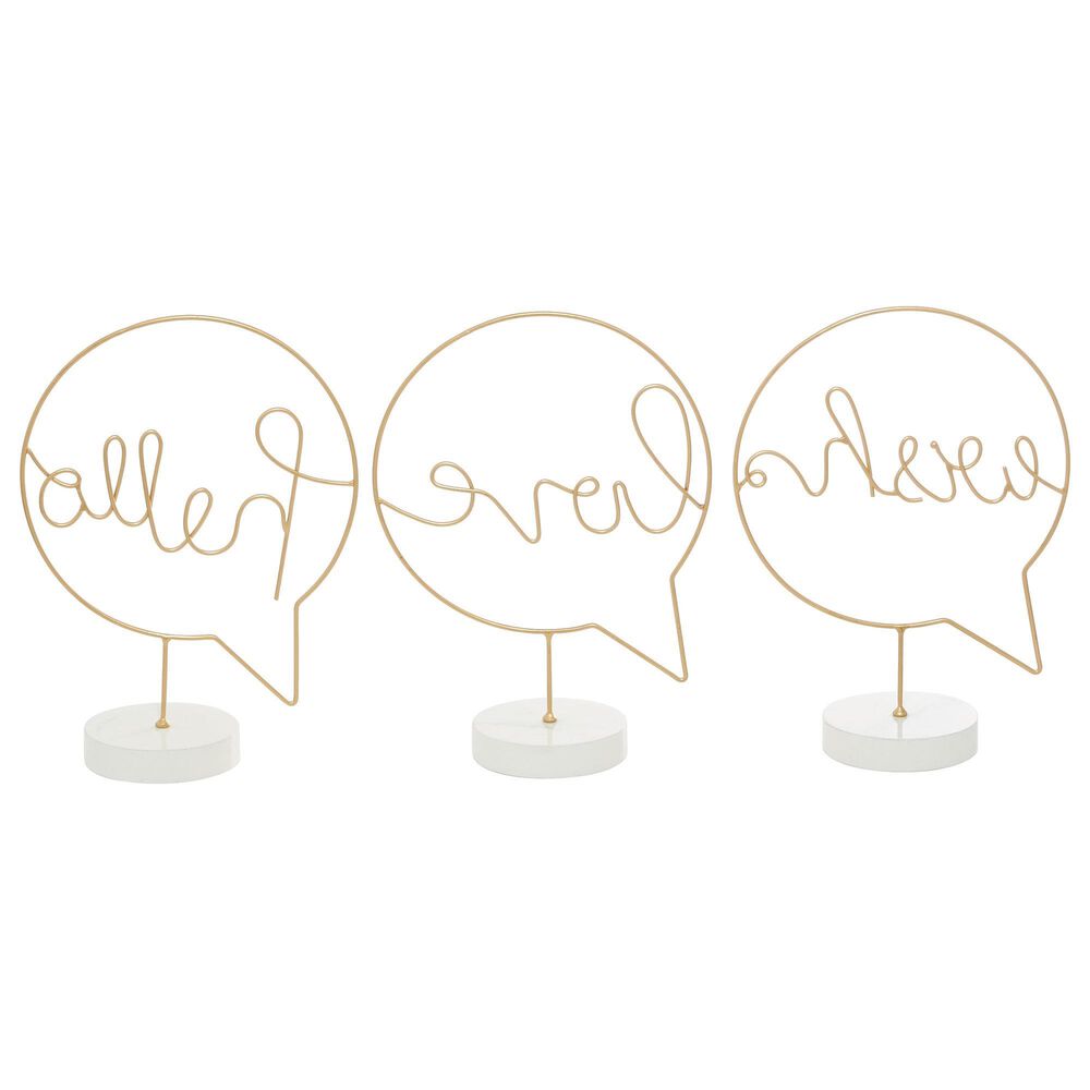 Novogratz "Hello, Love, Wish" Decorative Sign in Gold and White (Set of ...
