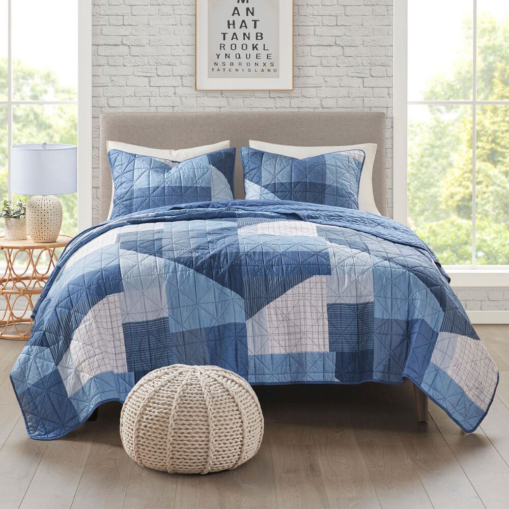 Hampton Park Skyler 2-Piece Twin/Twin XL Reversible Quilt Set in Blue | NFM