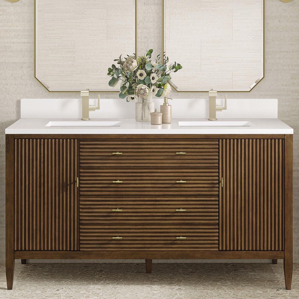 James Martin Mirin 60" Double Vanity in Mid-Century Walnut with Single ...