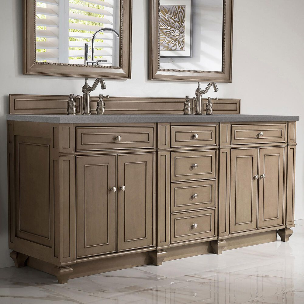James Martin Bristol 72" Double Bathroom Vanity in Whitewashed Walnut ...
