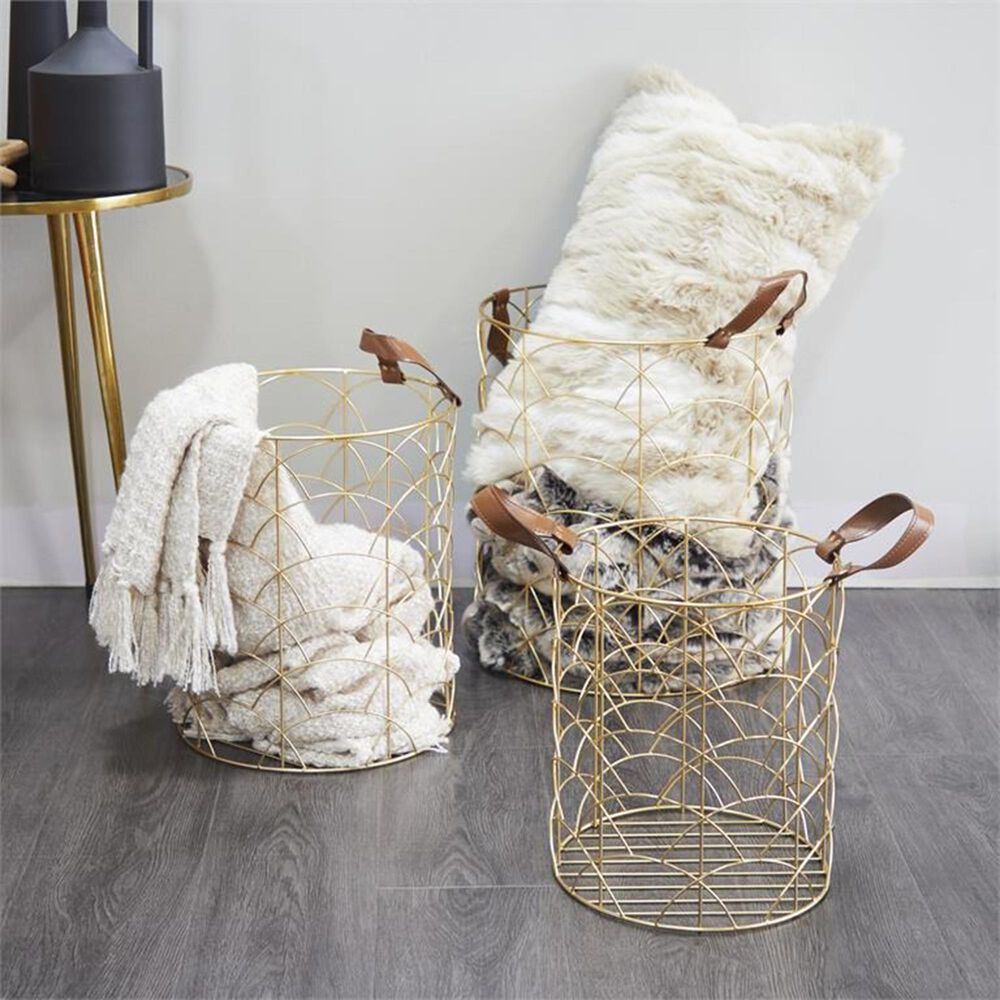 Maple and Jade Storage Basket in Gold (Set of 3) | NFM