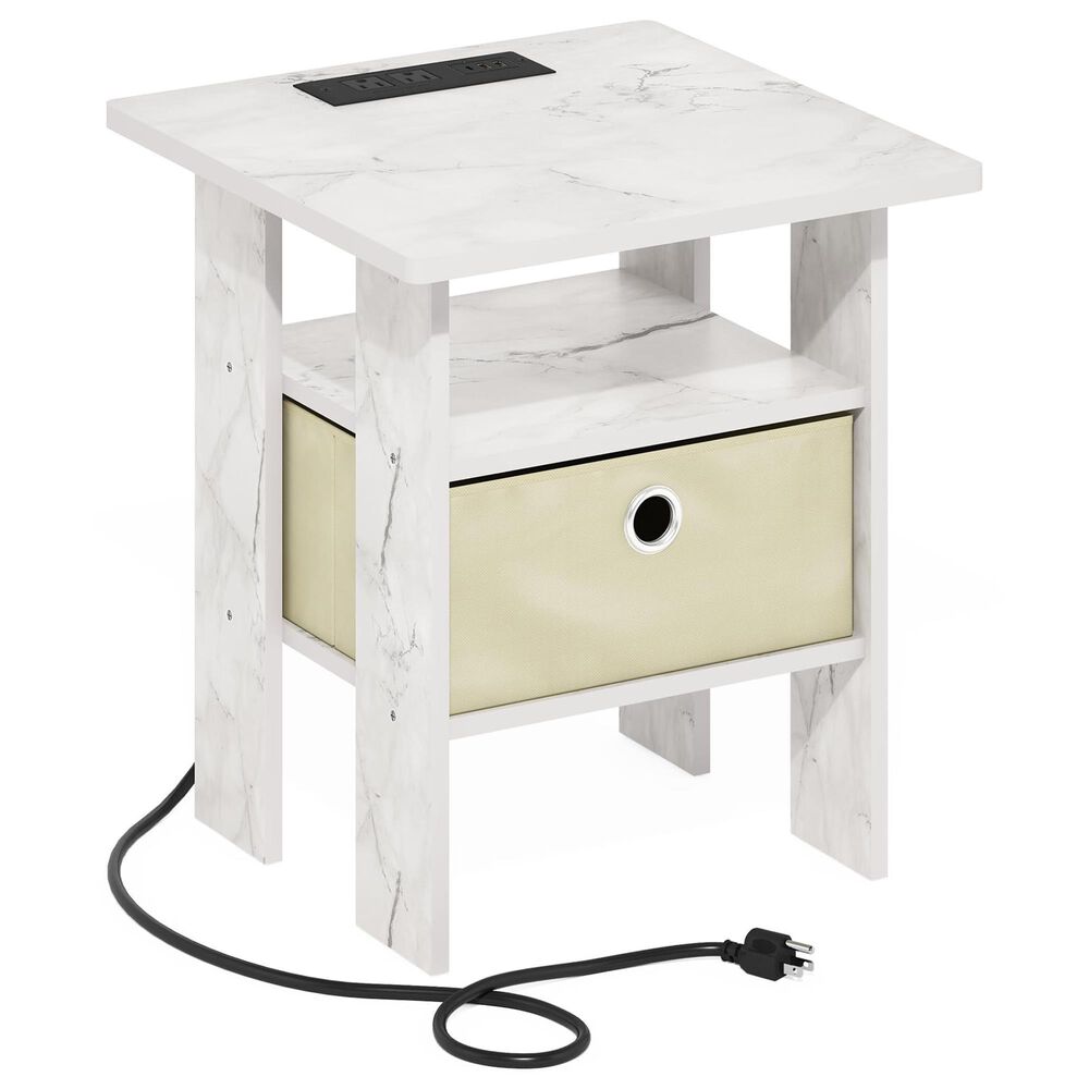 HOMLUX USB and Type-C Port Charging Station End Table with Ivory ...