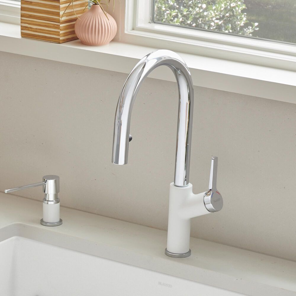 Blanco Urbena Pull-Down Kitchen Faucet 1.5 GPM in Chrome and White | NFM