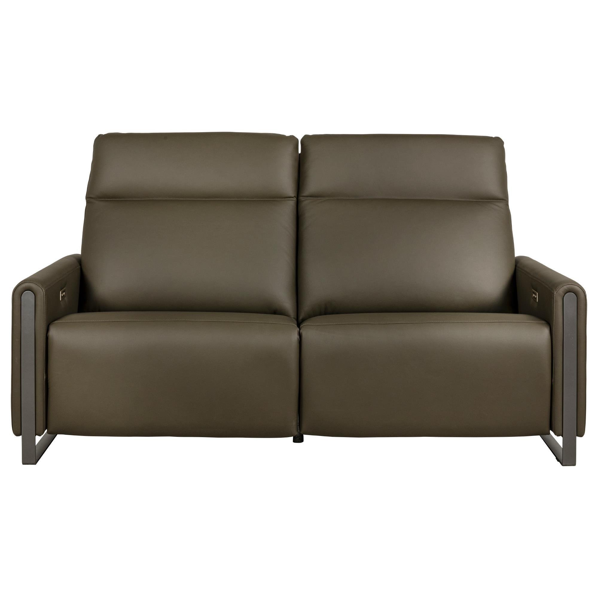 Elran Furniture Leather Power Reclining Sofa in Tuscan Olive