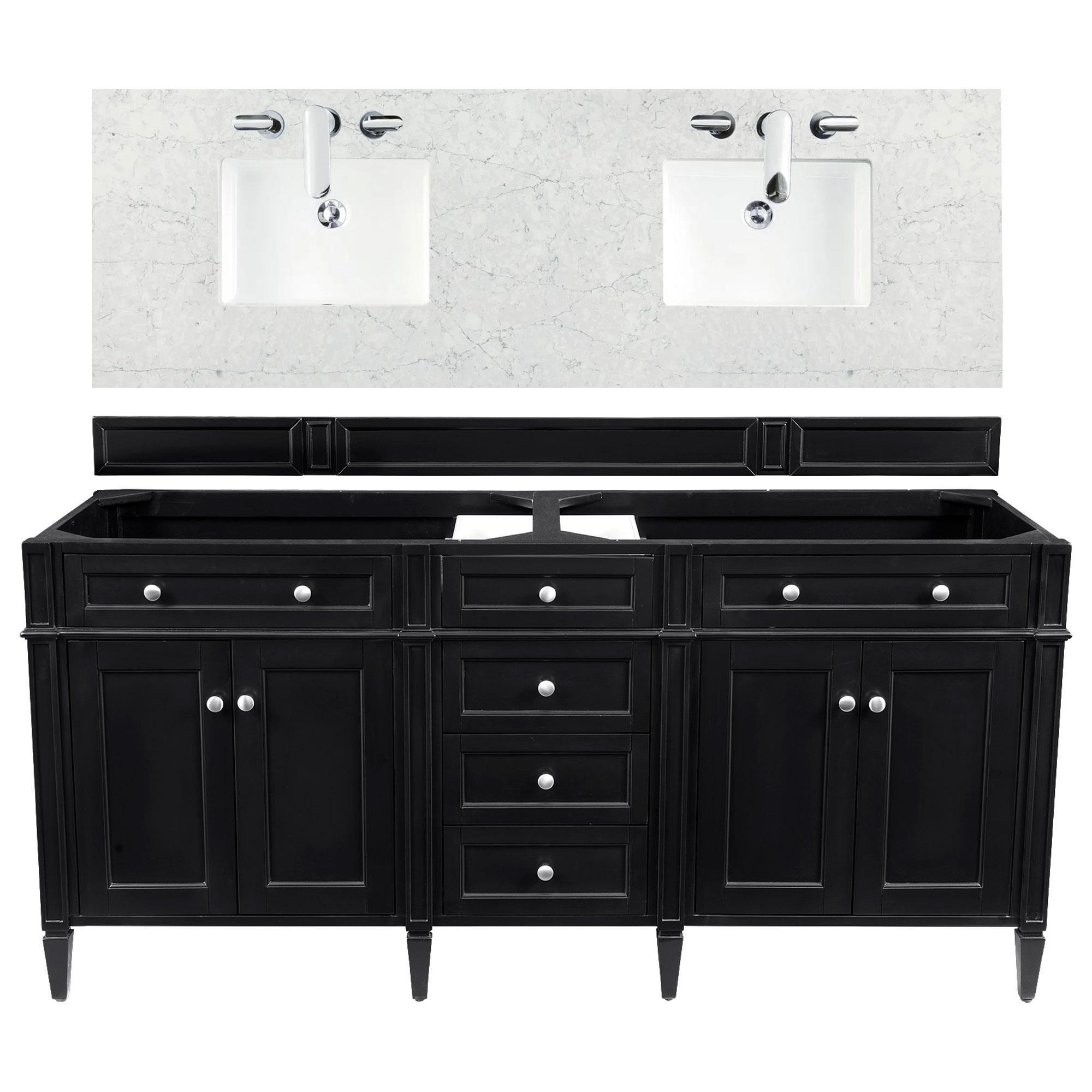 James Martin Brittany 72" Double Bathroom Vanity in Black Onyx with 3 cm Eternal Jasmine Pearl ...