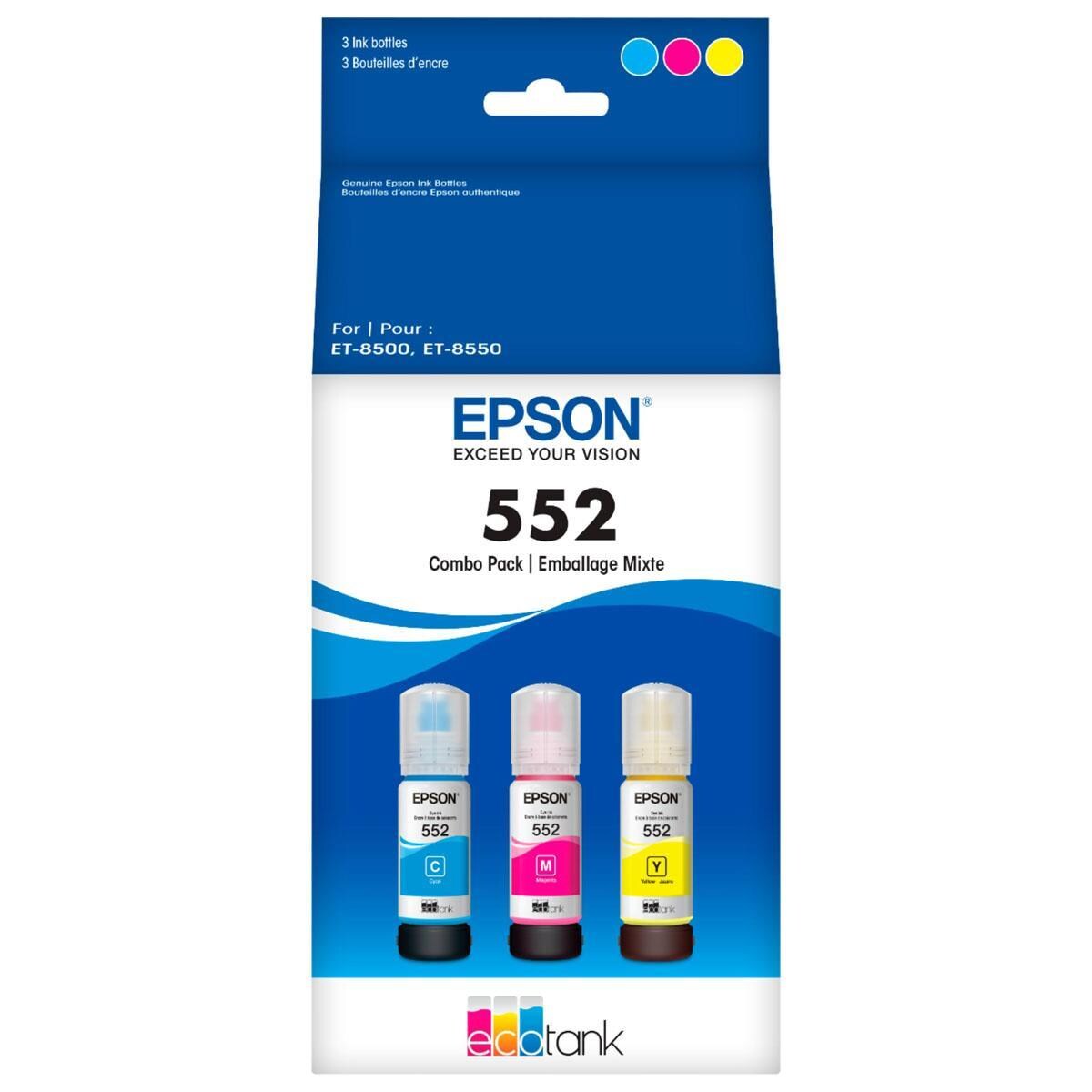 Epson Claria EcoTank Premium T552 70mL Dye Ink Bottles in Cyan, Magenta ...