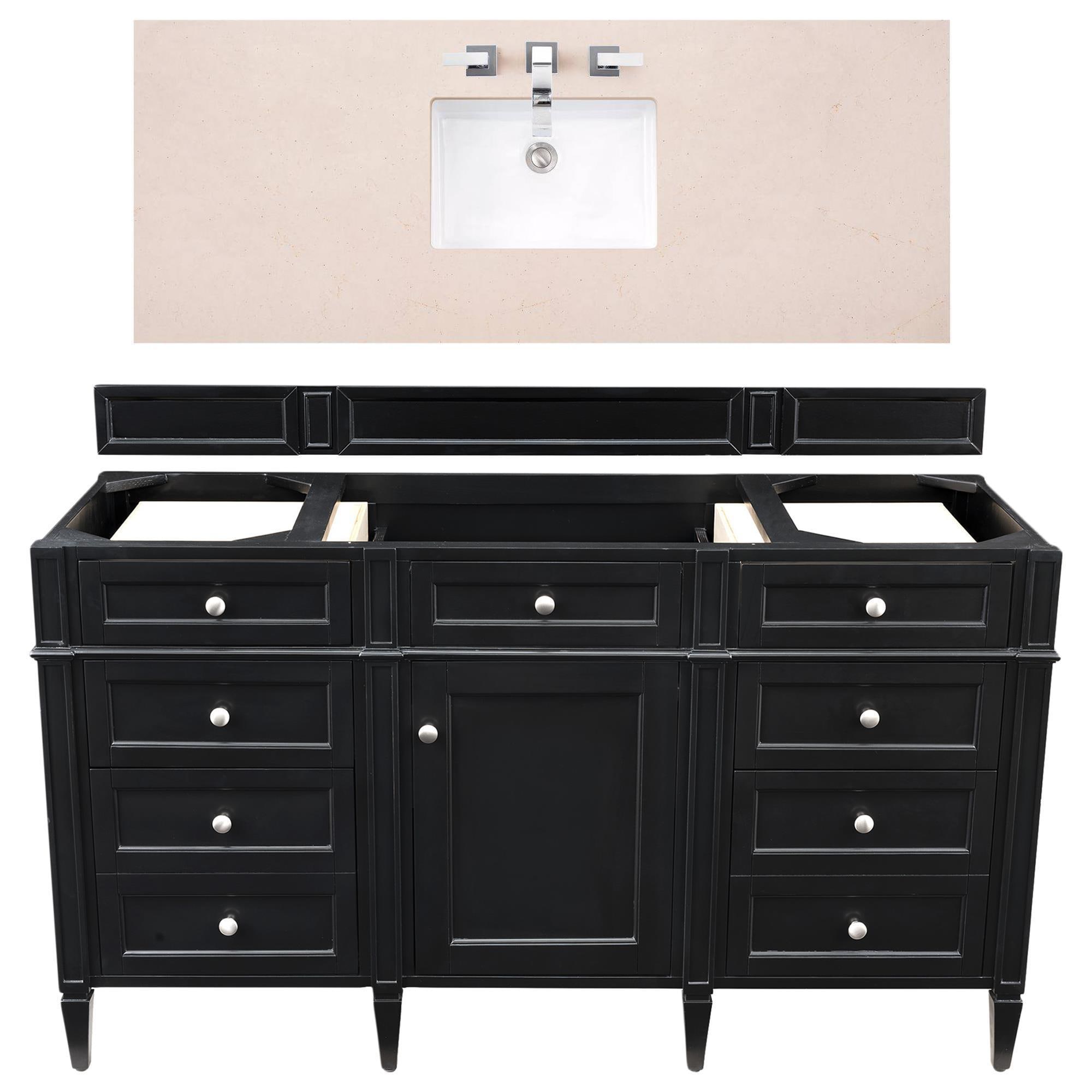James Martin Vanities Brittany 48" Single Bathroom Vanity in Black Onyx with 3 cm Eternal Marfil ...