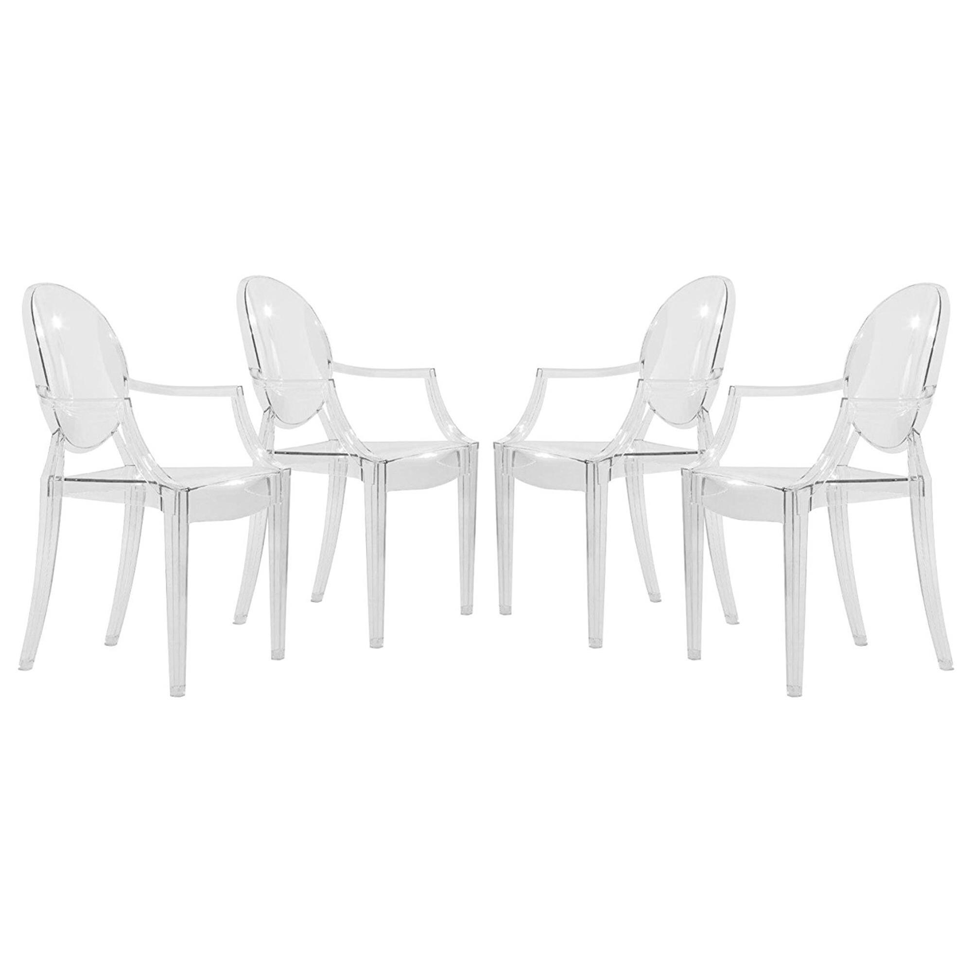 Leisuremod Carroll Acrylic Arm Chair in Clear (Set of 4) | NFM