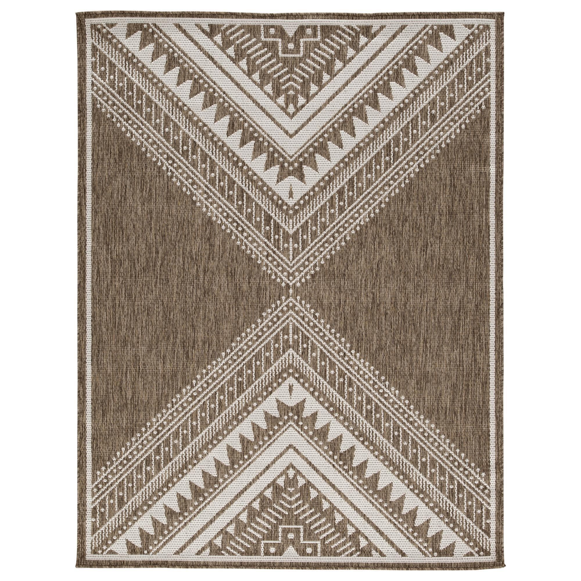 Ashley Dunsler 5' x 7' Brown and Cream Outdoor Rug
