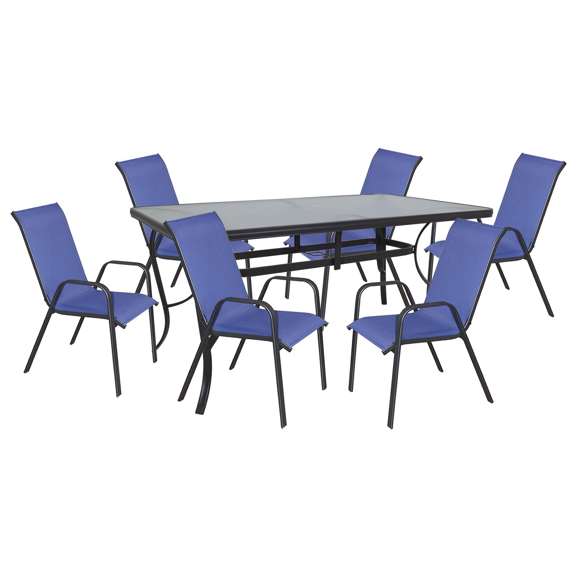 Redline Creation Inc. 7-Piece Patio Dining Set in Black and Navy Blue