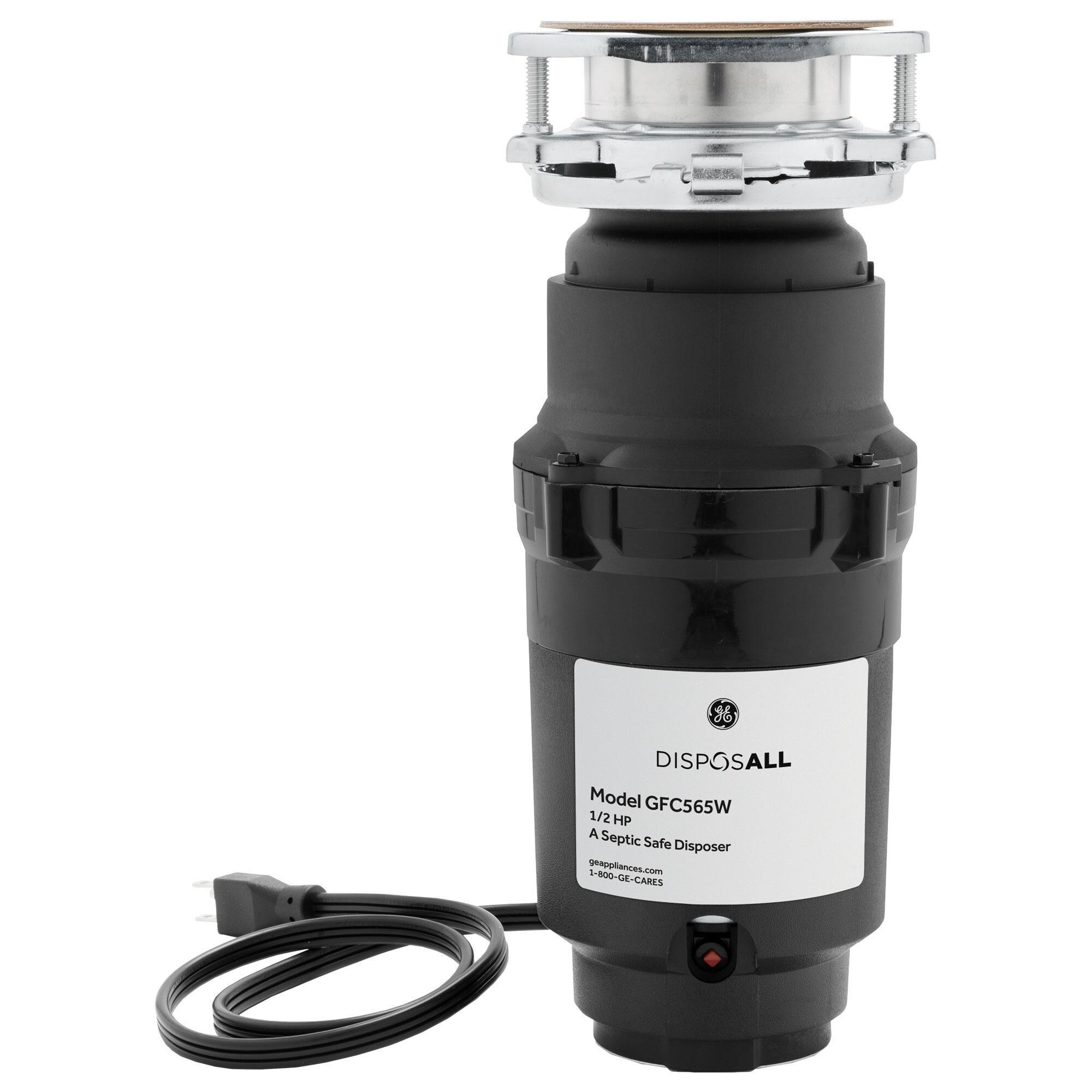 GE Appliances 1/2 HP Continuous Feed Corded Garbage Disposal in Black
