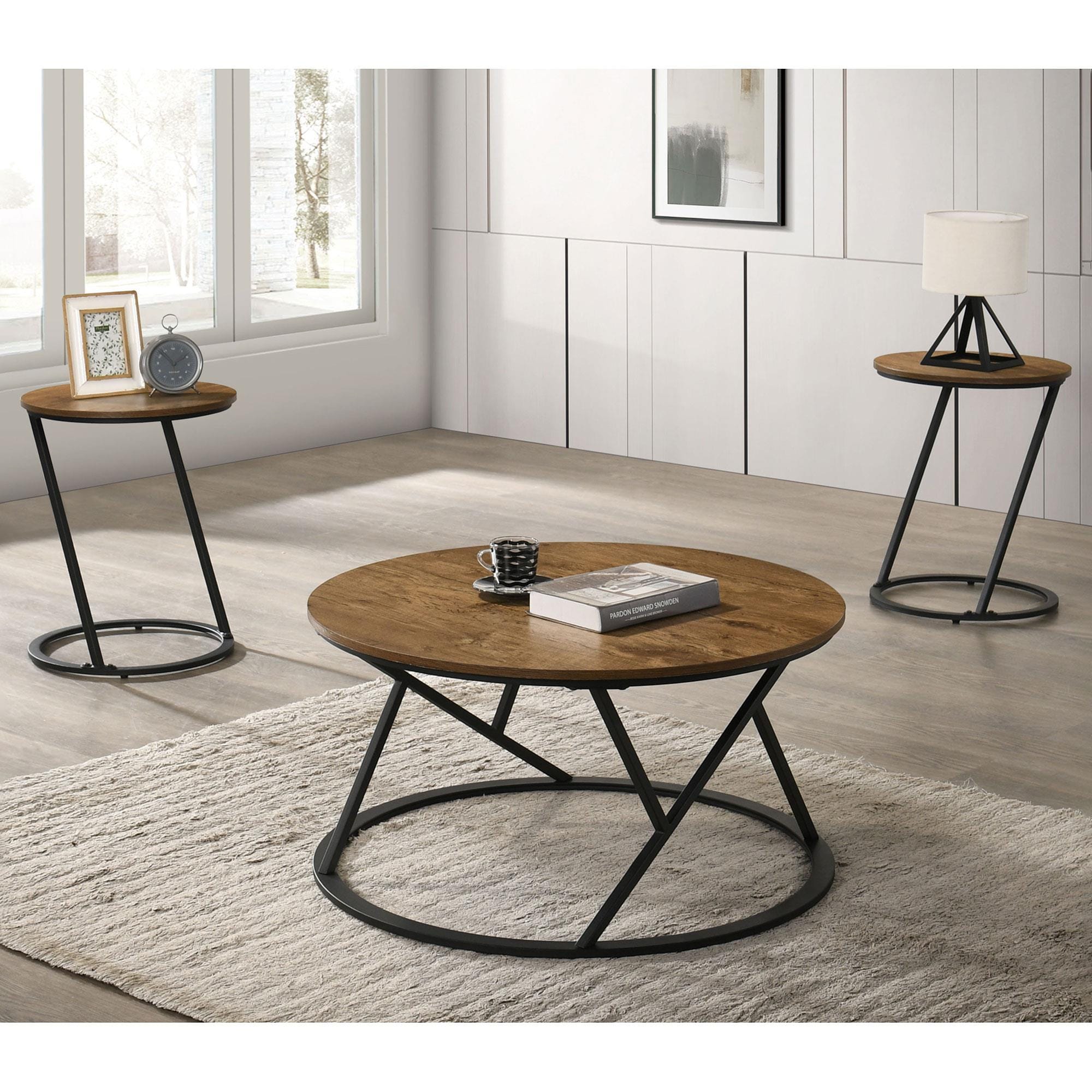 Furniture of America Verat 3-Piece Table Set in Natural and Black