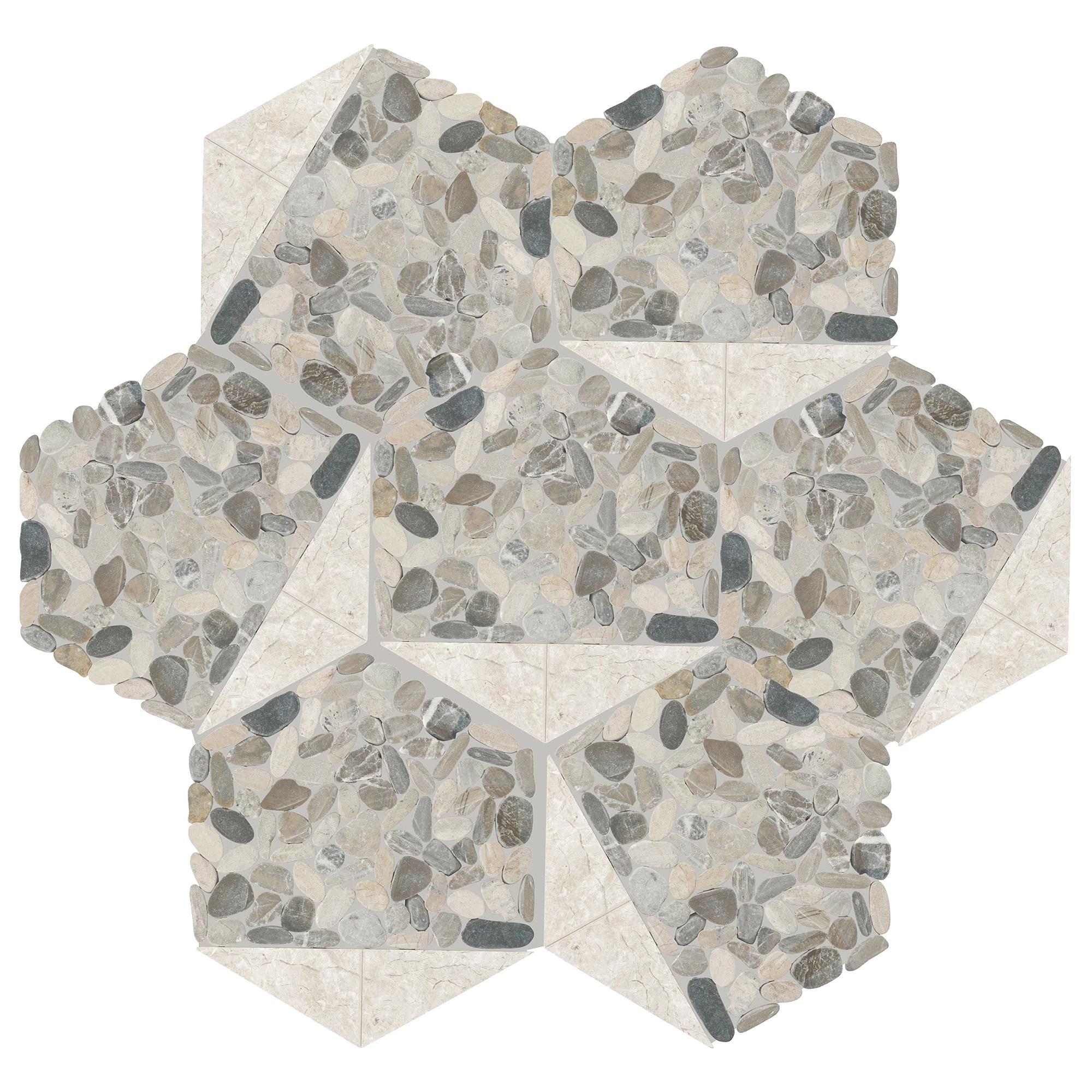 Dal-Tile Pebble Oasis Coal 12" x 10" Tri-Hexagon Natural Stone Mosaic Sheet
