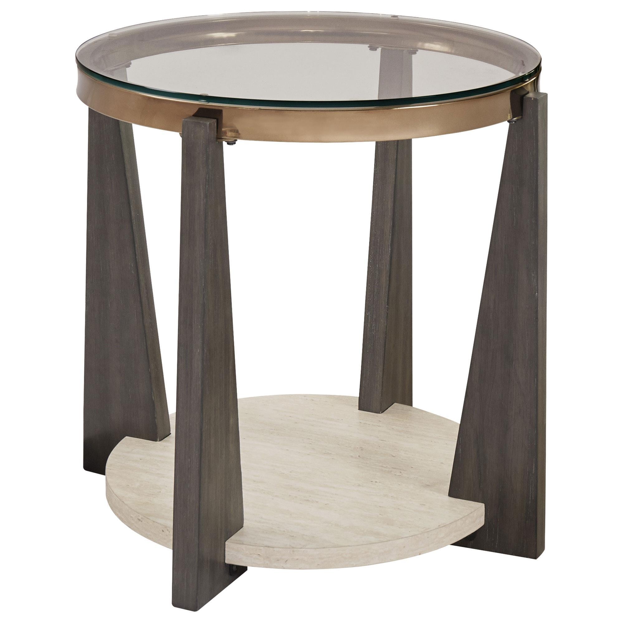 Ashley Frazwa Round End Table in Grayish Brown, Gold and Clear