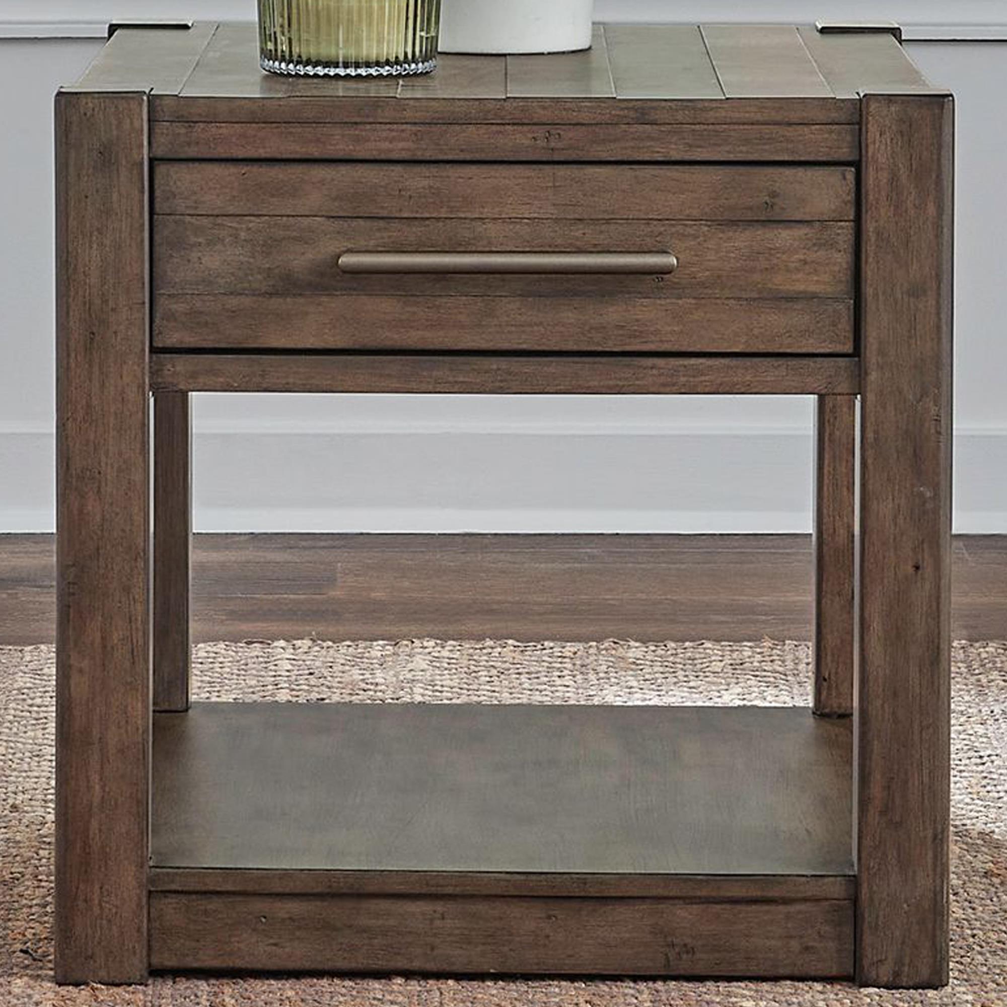 Belle Furnishings Broadmore 1-Drawer End Table in Cobblestone Brown