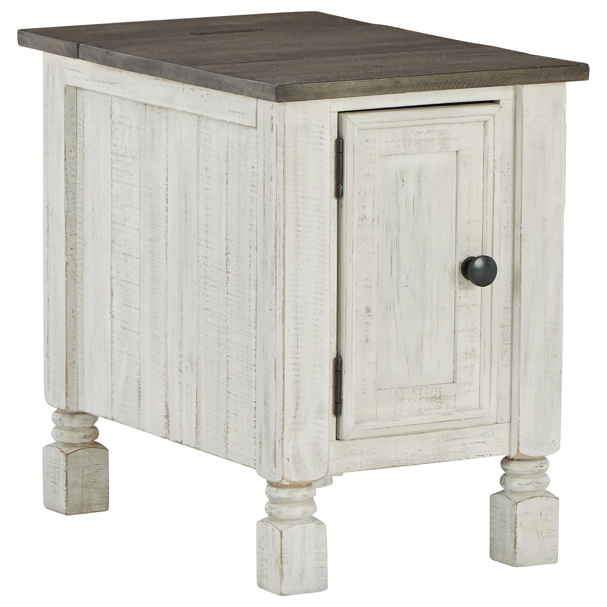 Ashley Havalance Chairside End Table in Distressed Vintage White and ...