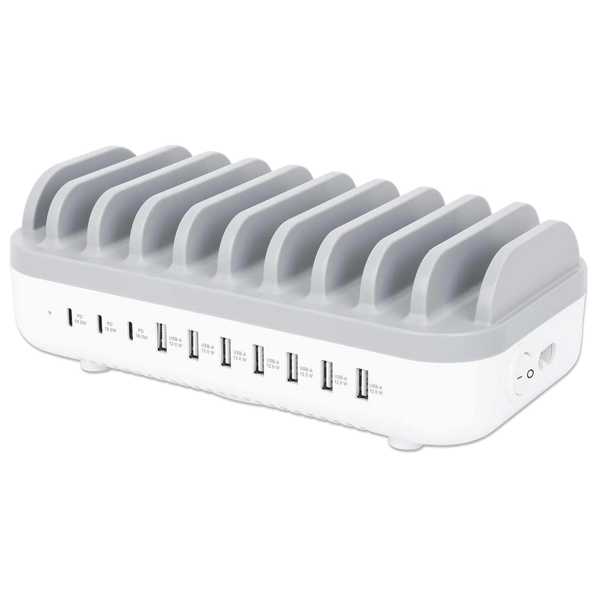 Manhattan 10-Port USB Charging Station in White and Gray