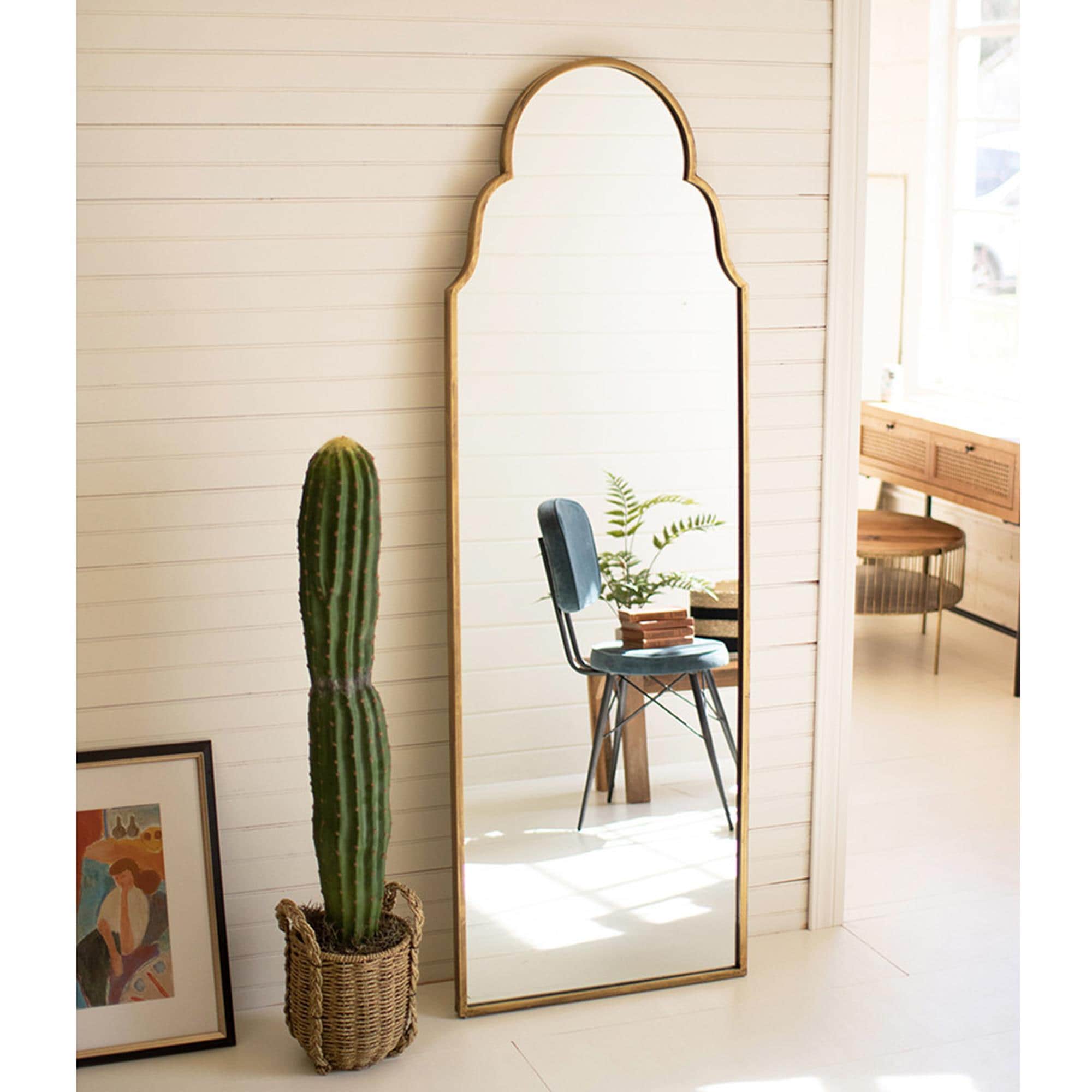 Kalalou Moroccan Large Arched Mirror in Antique Brass