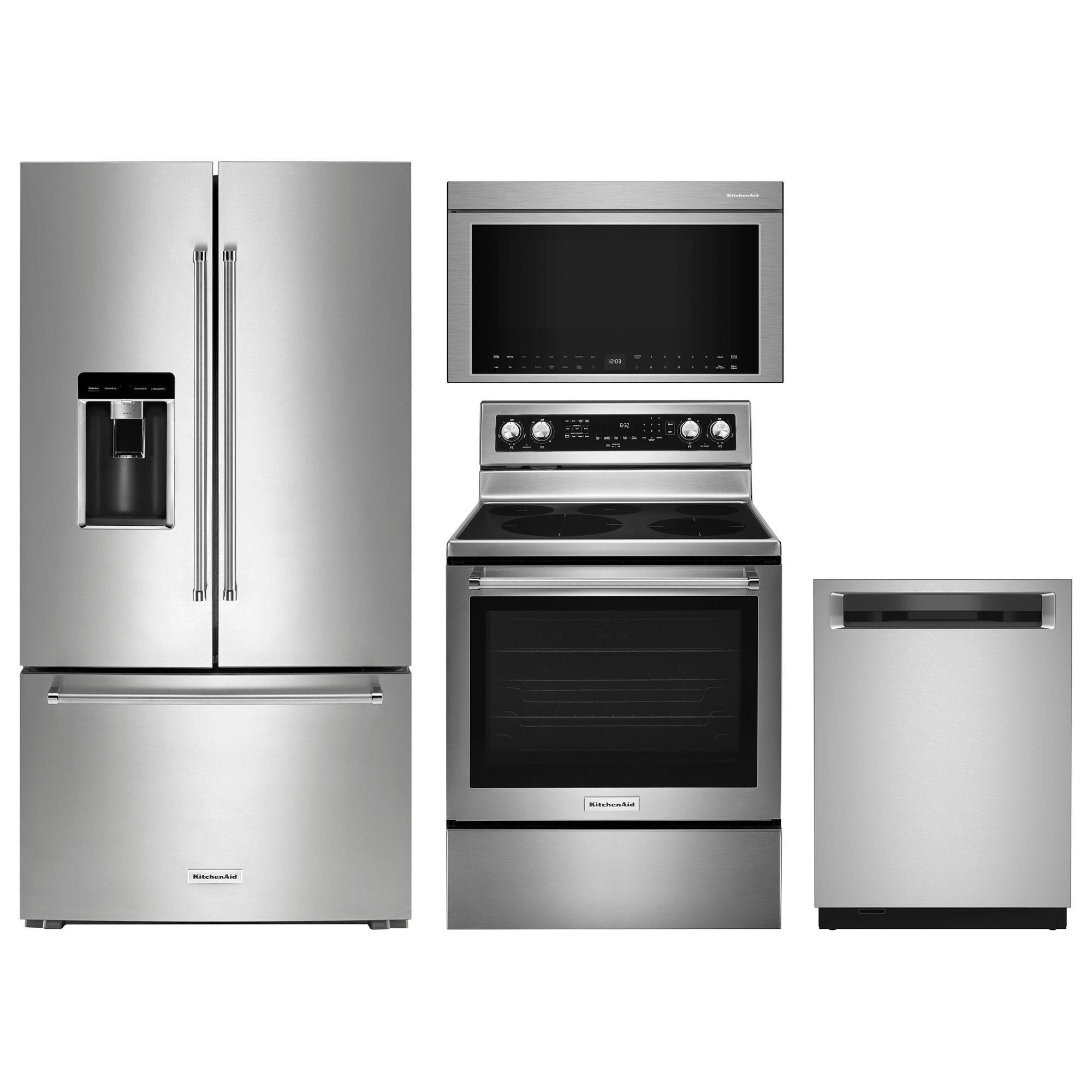 KitchenAid 4pc Kitchen Package with Refrigerator, Range, Microwave, and ...