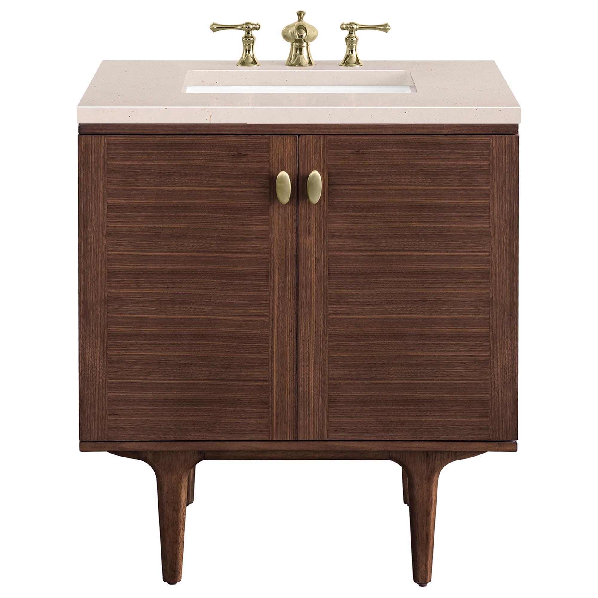 James Martin Vanities Amberly 30" Single Bathroom Vanity in Walnut with 3 cm Eternal Marfil ...