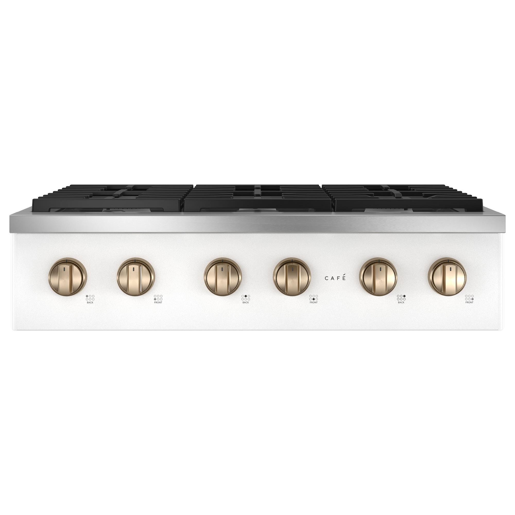 Cafe 36" Natural Gas Rangetop with 6-Burner in Matte White and Brushed ...