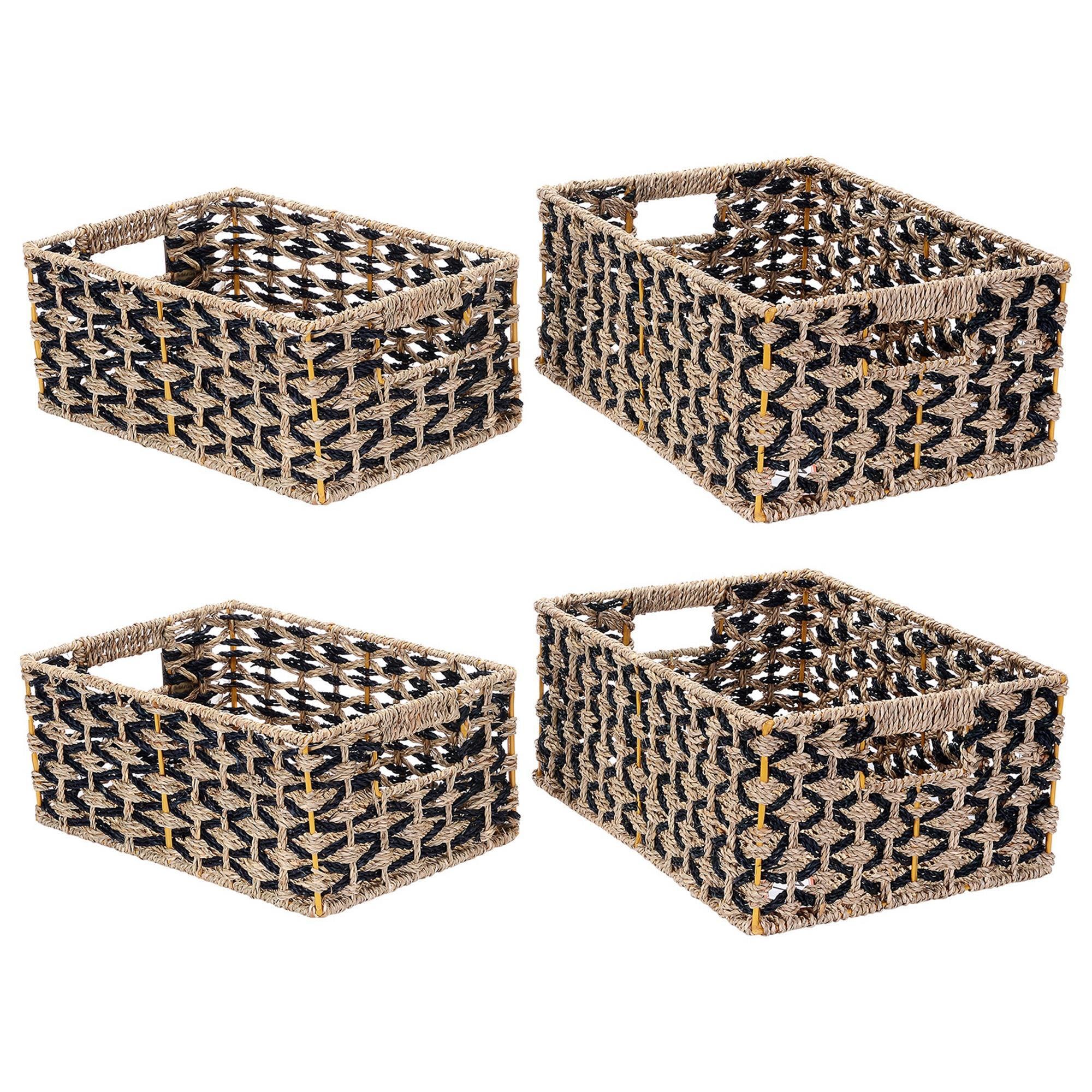 Timberlake Nesting Wicker Basket in Black and Natural (Set of 4)