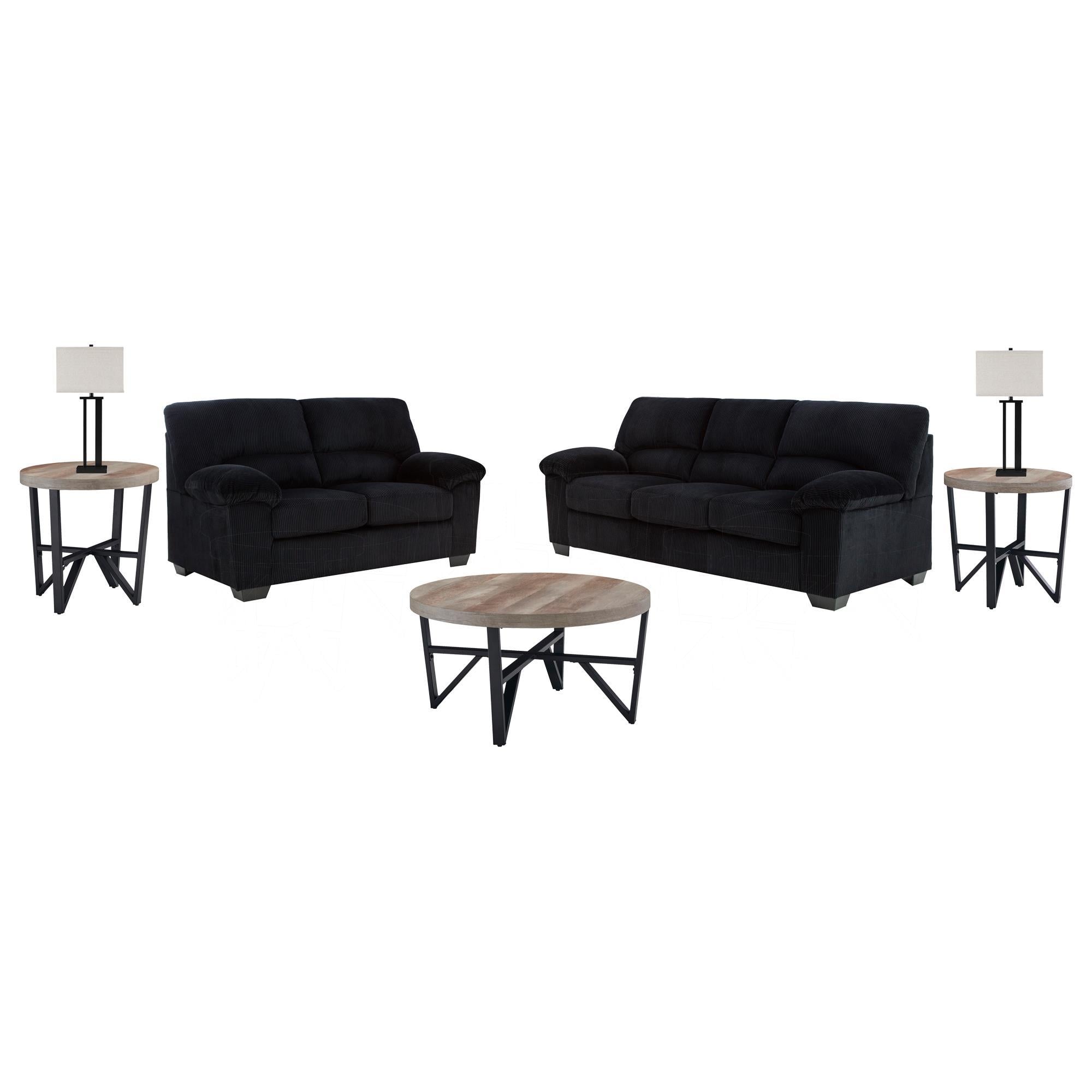 Ashley SimpleJoy, Deanlee and Aniela 7-Piece Living Room Set in Onyx