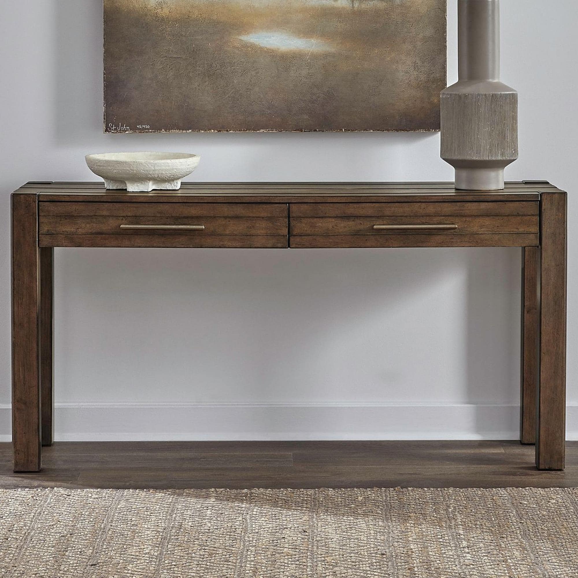 Belle Furnishings Broadmore 2-Drawer Console Table in Cobblestone Brown