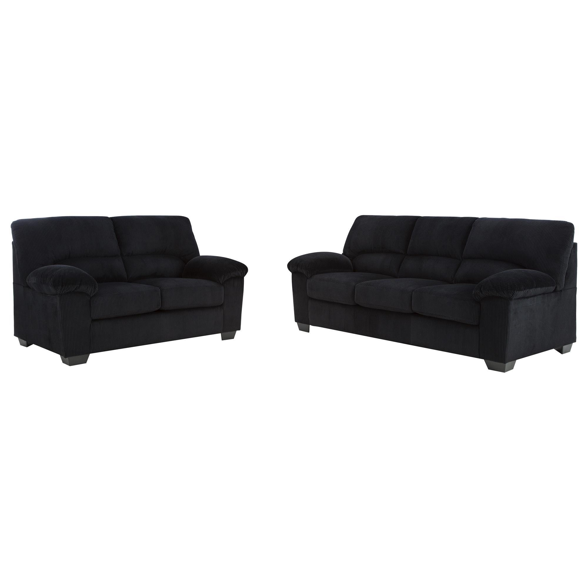 Ashley SimpleJoy Stationary Sofa and Loveseat Set in Onyx